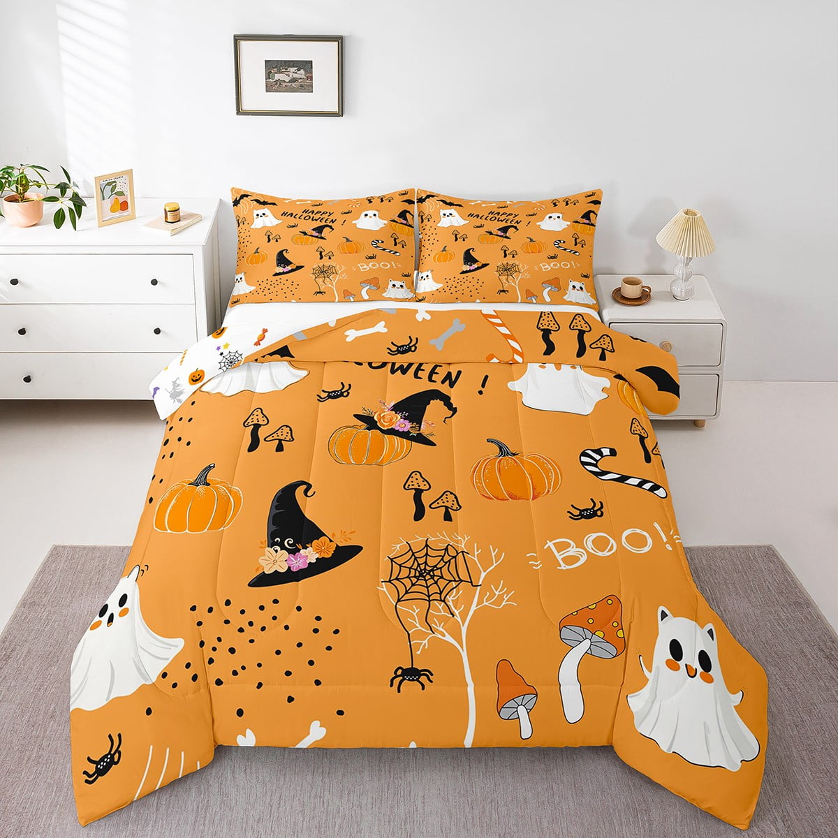 YST Kids Halloween Bedding Set Queen Cartoon Ghost Pumpkin Comforter ...