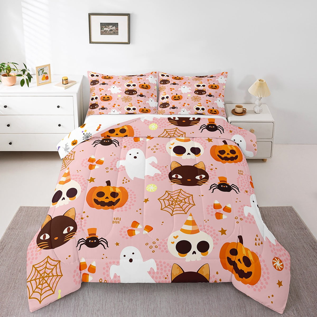 Halloween Full Size Comforter Set, Pumpkin Ghost Bedding Set Sugar ...