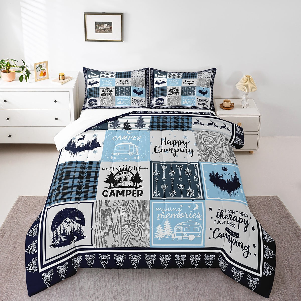 Happy Camping Bedding Set Twin,Rv Camper Comforter Set for Travel ...