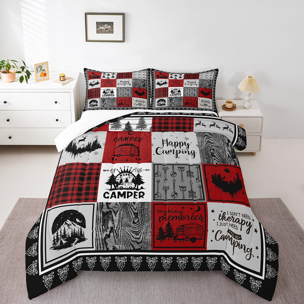 Erosebridal Happy Camping Comforter Set,Rustic Cabin Rv Camper Bedding ...