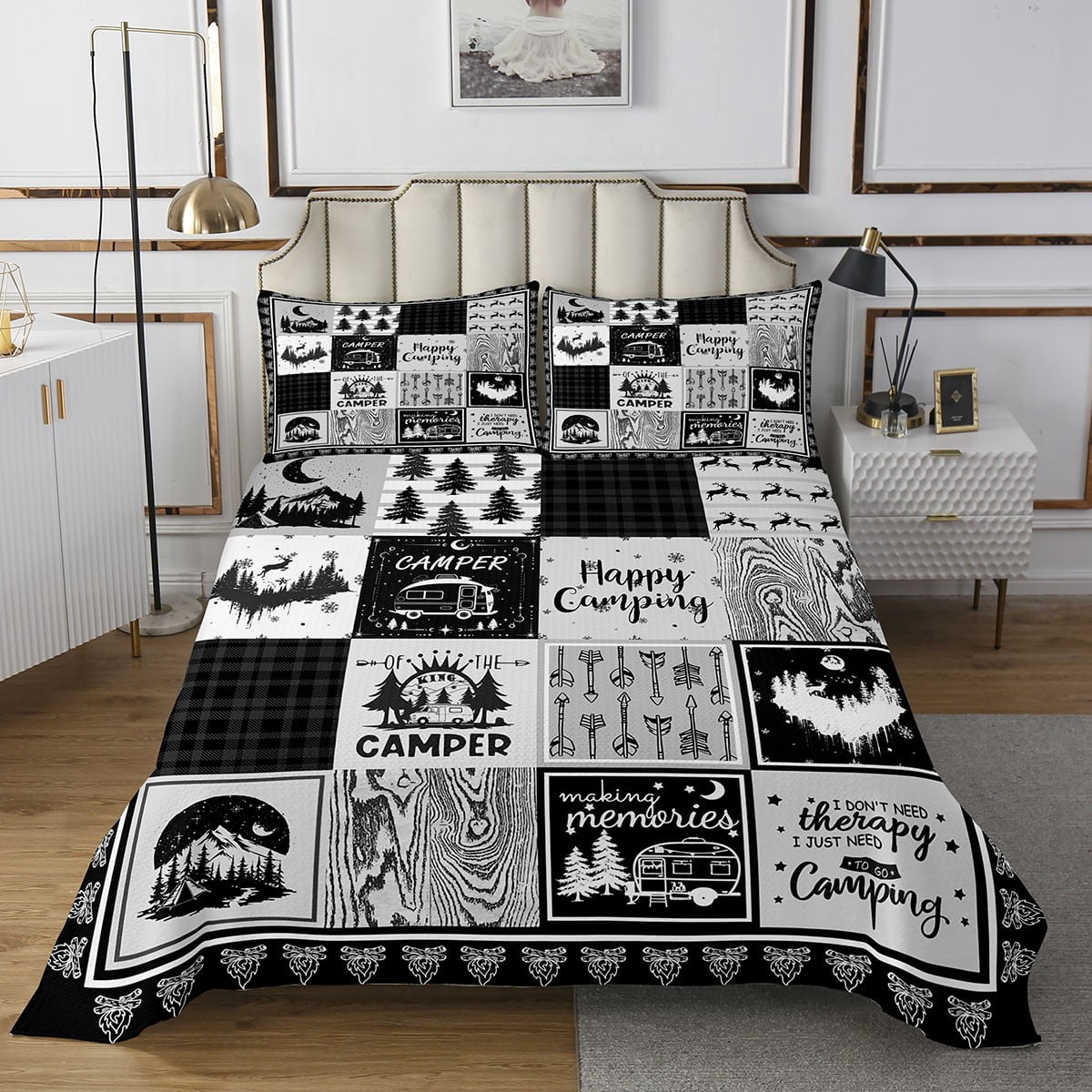 YST Kids Happy Camping Quilt Bedding Set King,Rv Camper Bedspread for ...