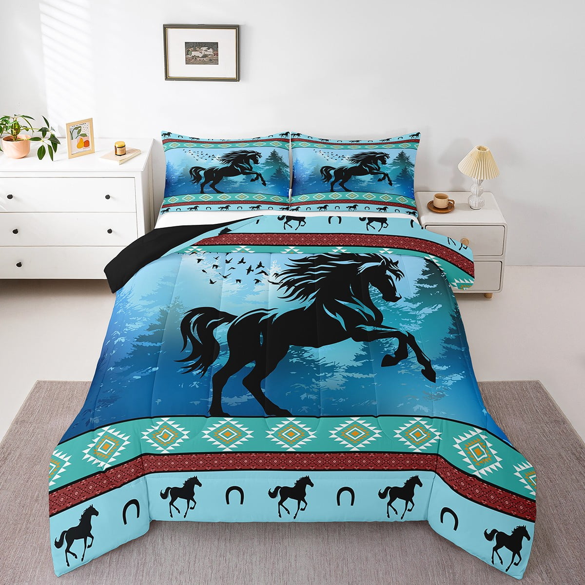 Horses Comforter Set,Western Cowboy Bedding Set King Size,American ...