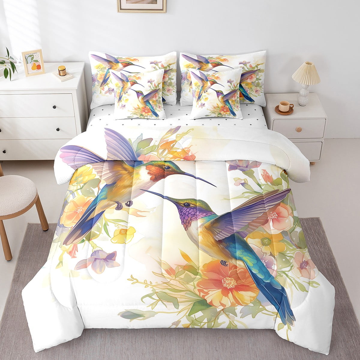 YST Kids Hummingbird Full Size Comforter Set 7pcs Kawaii Birds Bedding ...