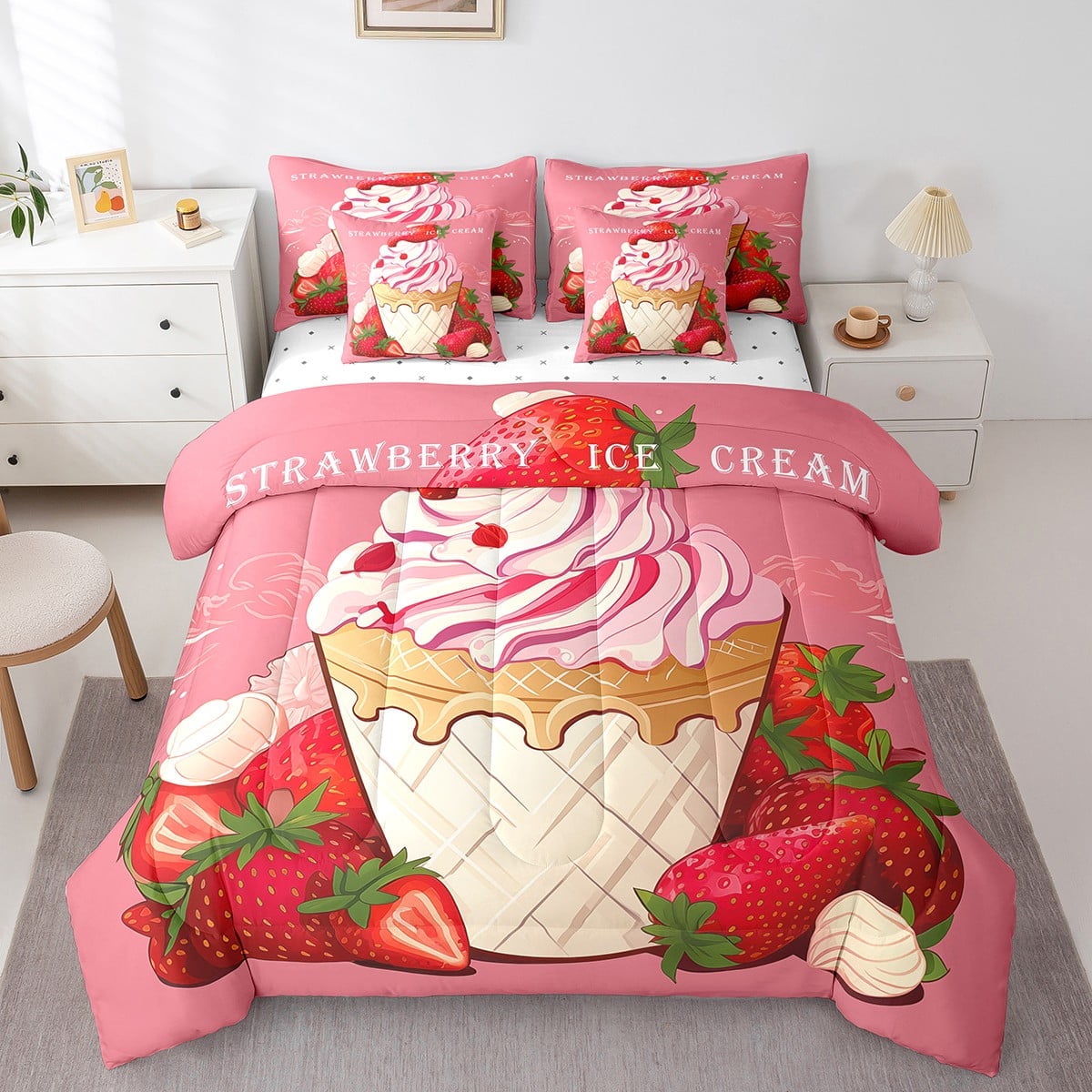 Erosebridal Ice Cream Bed In A Bag 7-Piece,Girly Strawberry Twin Size ...