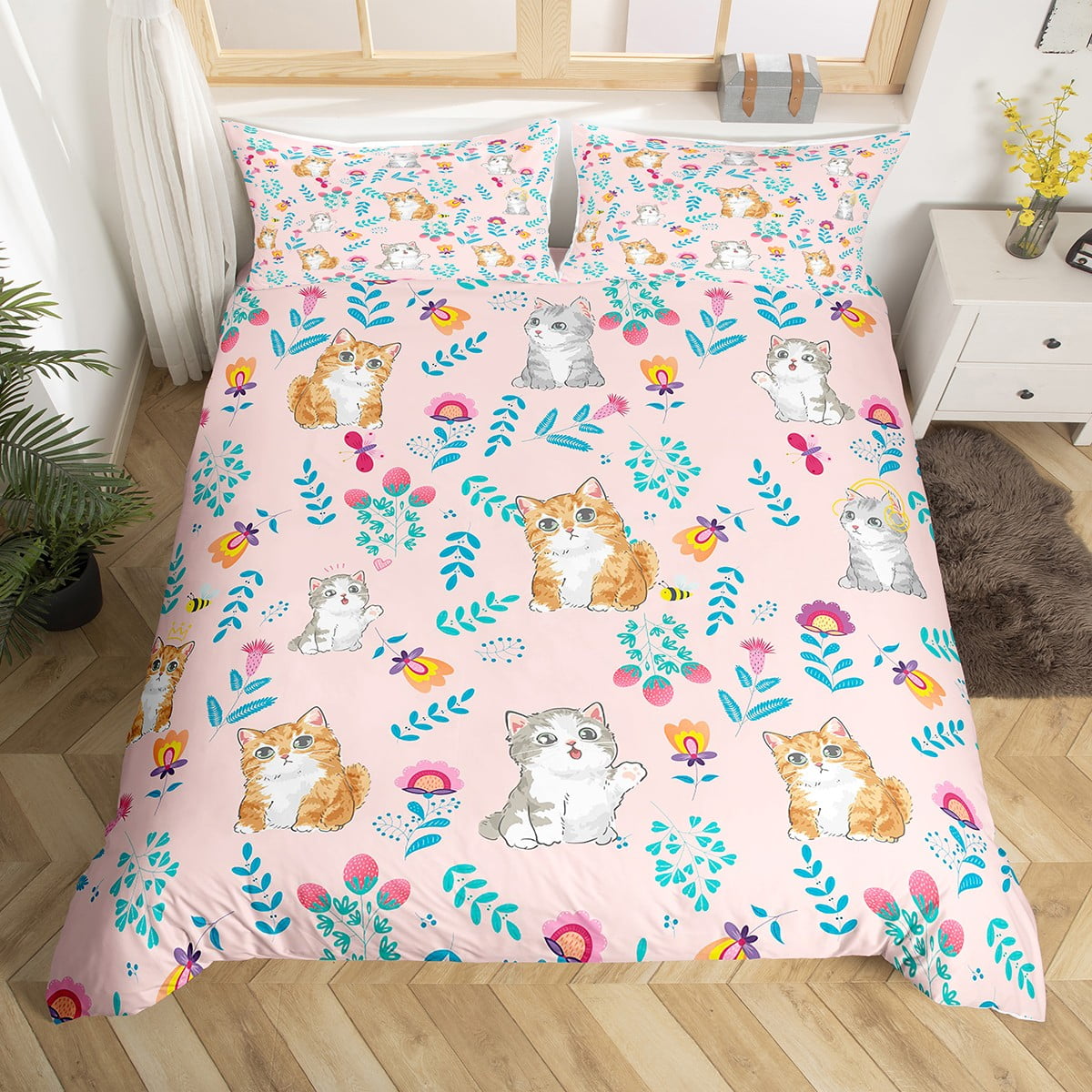 Erosebridal Kawaii Cats Bedding Set Full Cute Cat Comforter Cover ...