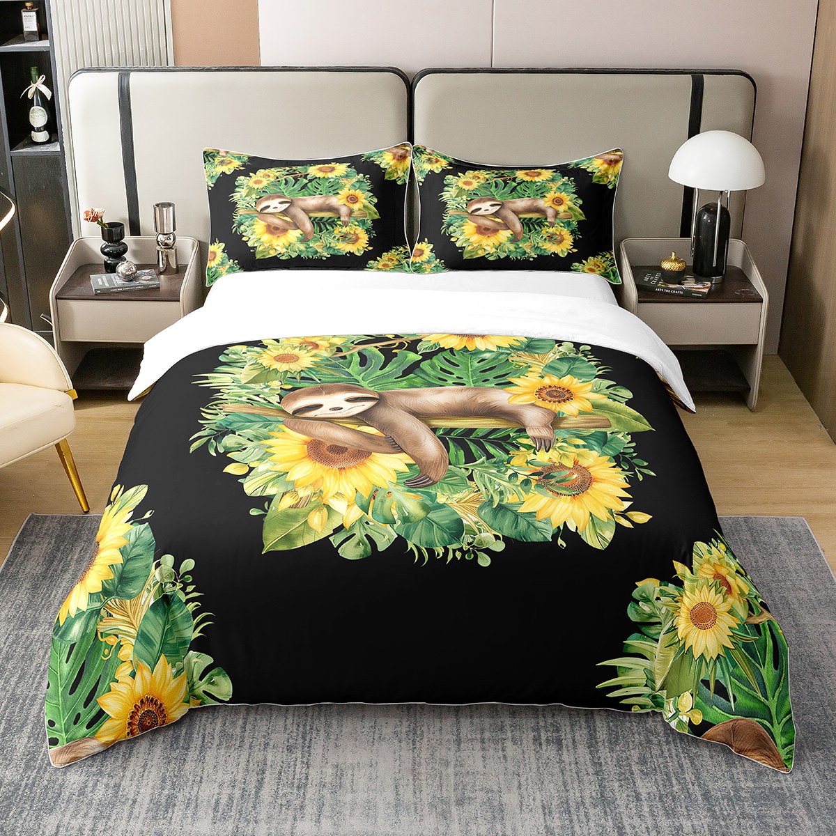 Erosebridal Kawaii Sloth 100% Cotton Bedding Set King Size,Sunflower ...