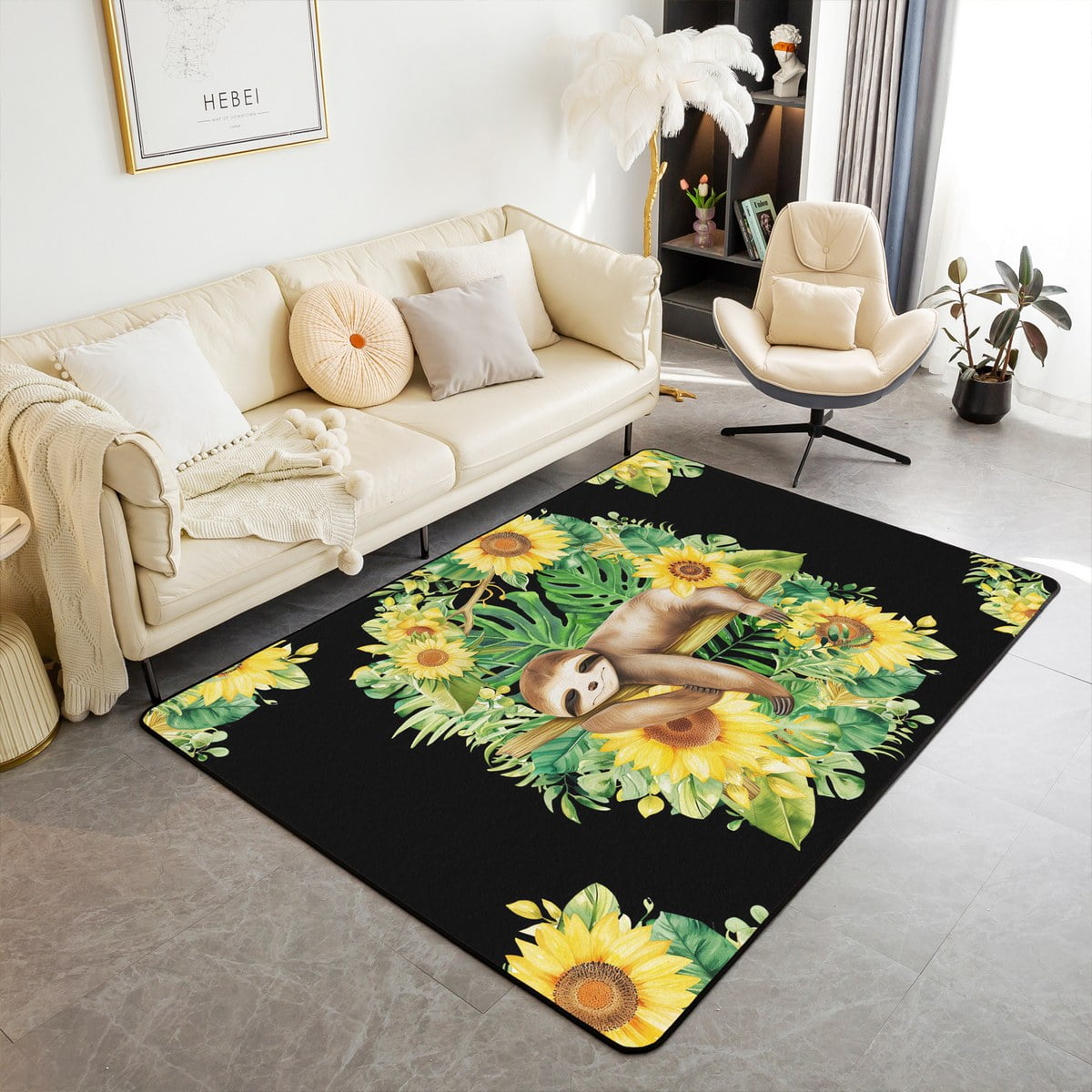 Erosebridal Kawaii Sloth Carpet 3x5,Sunflower Palm Leaf Area Rug ...