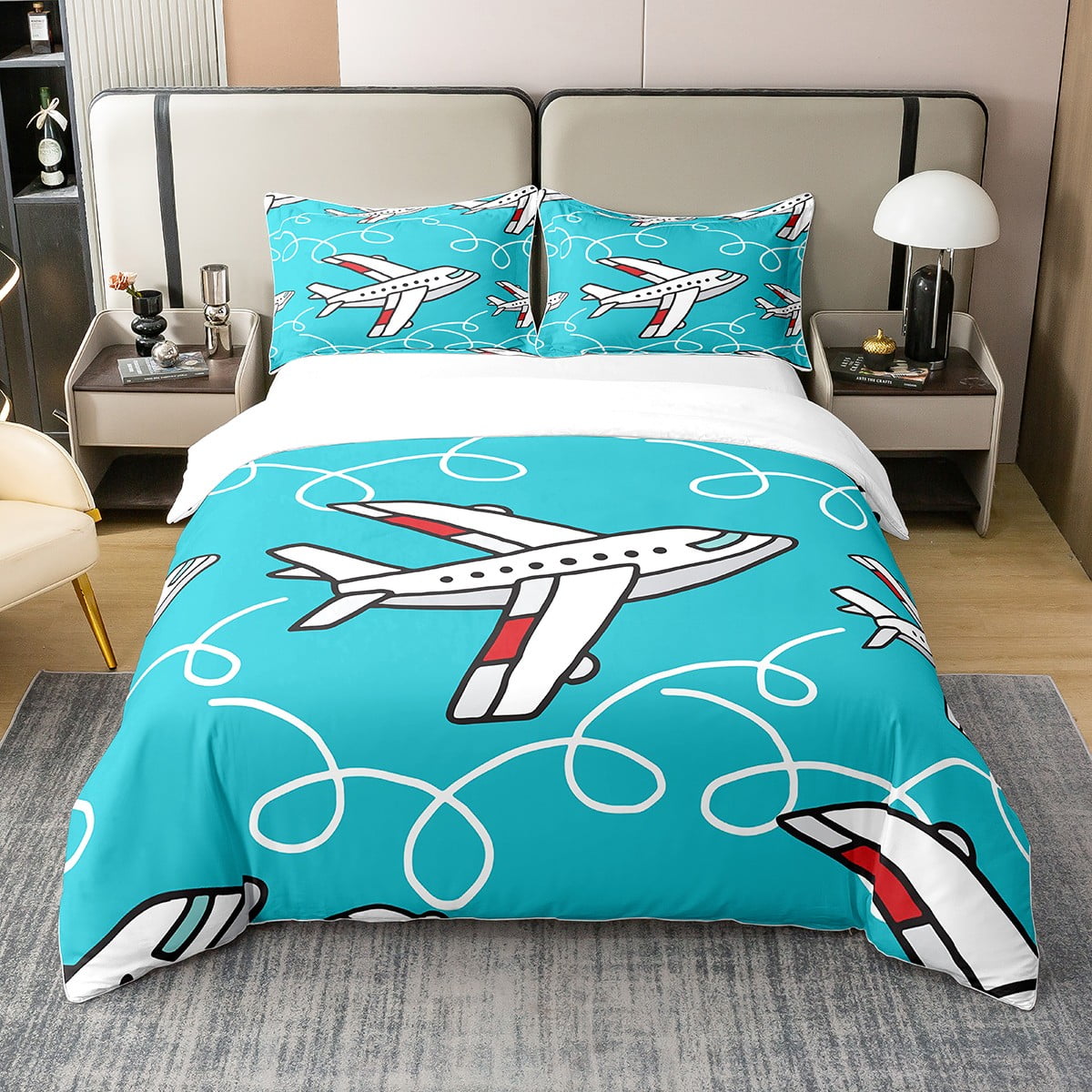 YST Kids King Airplane 100% Cotton Duvet Cover for Boys Girls,Cartoon ...