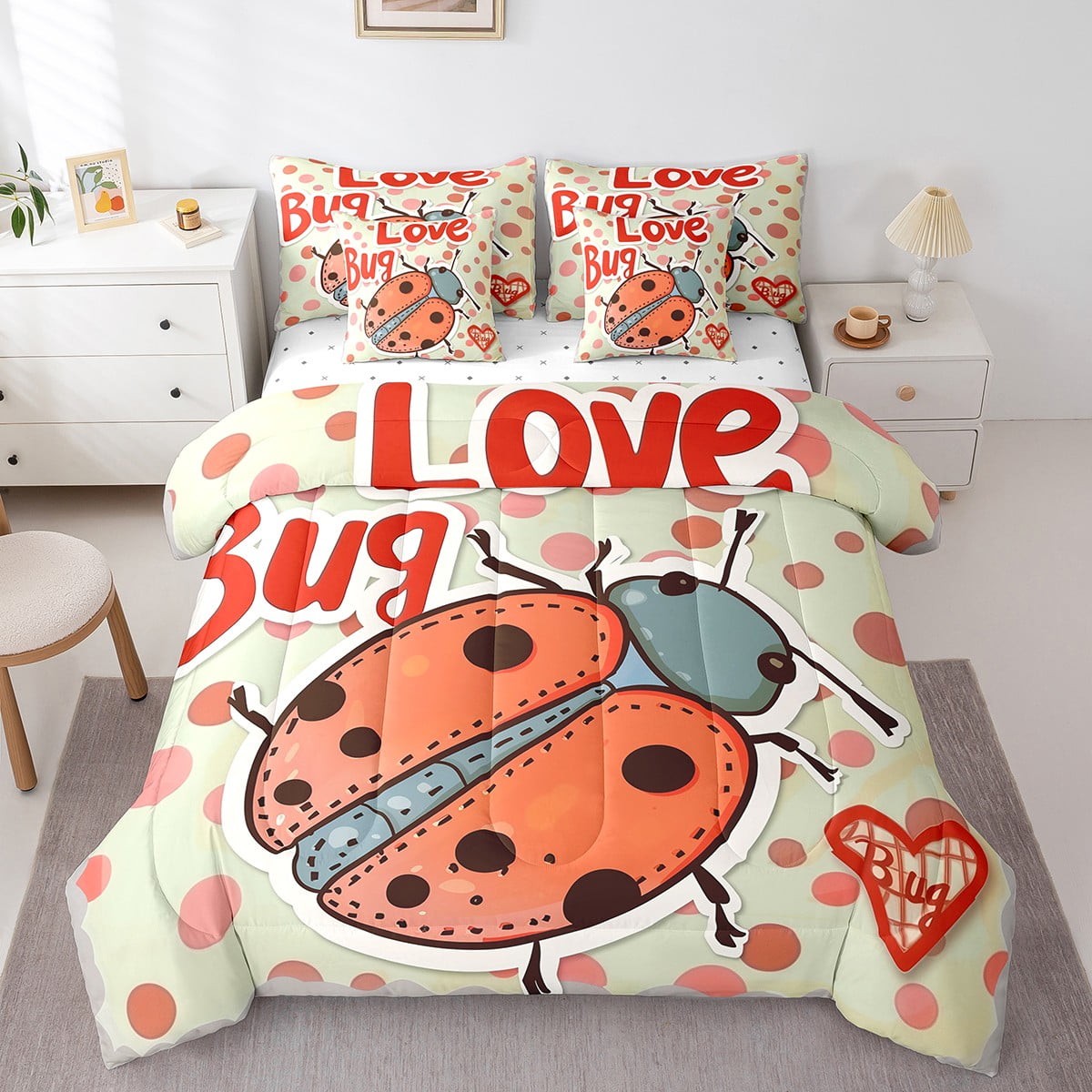 YST Kids Ladybug Bed in A Bag 7 Piece Twin Cartoon Ladybird Bedding Set ...