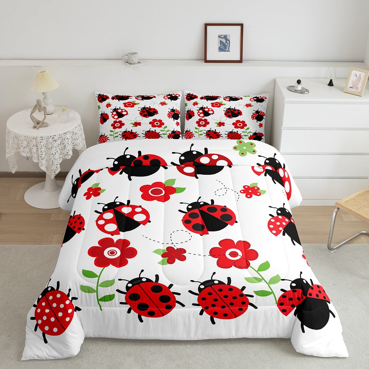 Ladybug Twin Bedding Sets Room Decor Spring Garden Comforter Set, Red ...