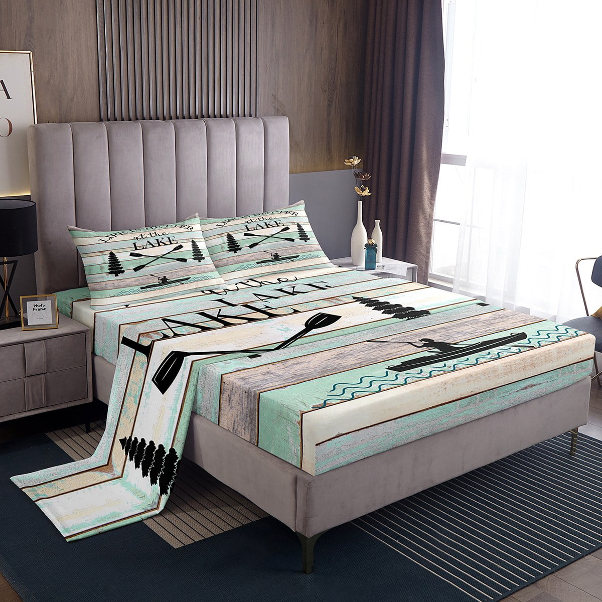 YST Kids Lake House Bed Sheets Set 4Pcs, Lake Paddle Decor Sheet Set ...