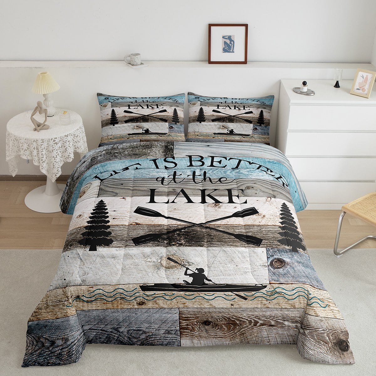 YST Kids Lake House Comforter Set Full Size, Love Lake Life Bedding Set ...