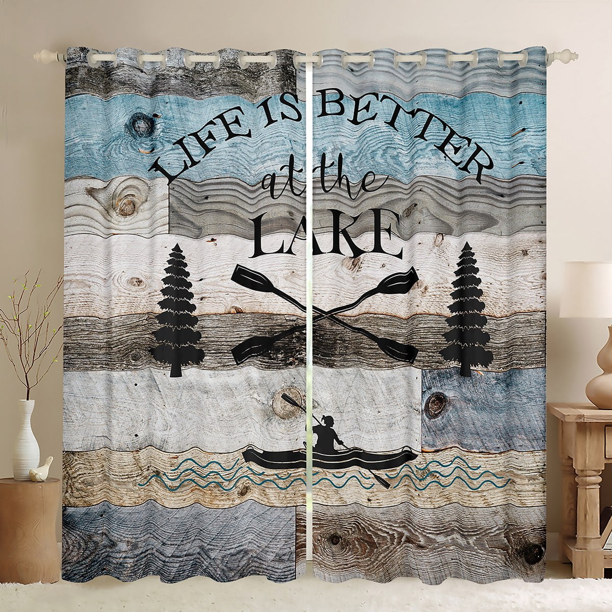 Erosebridal Lake House Curtains 38"Wx54"L, Love Lake Life Curtains ...