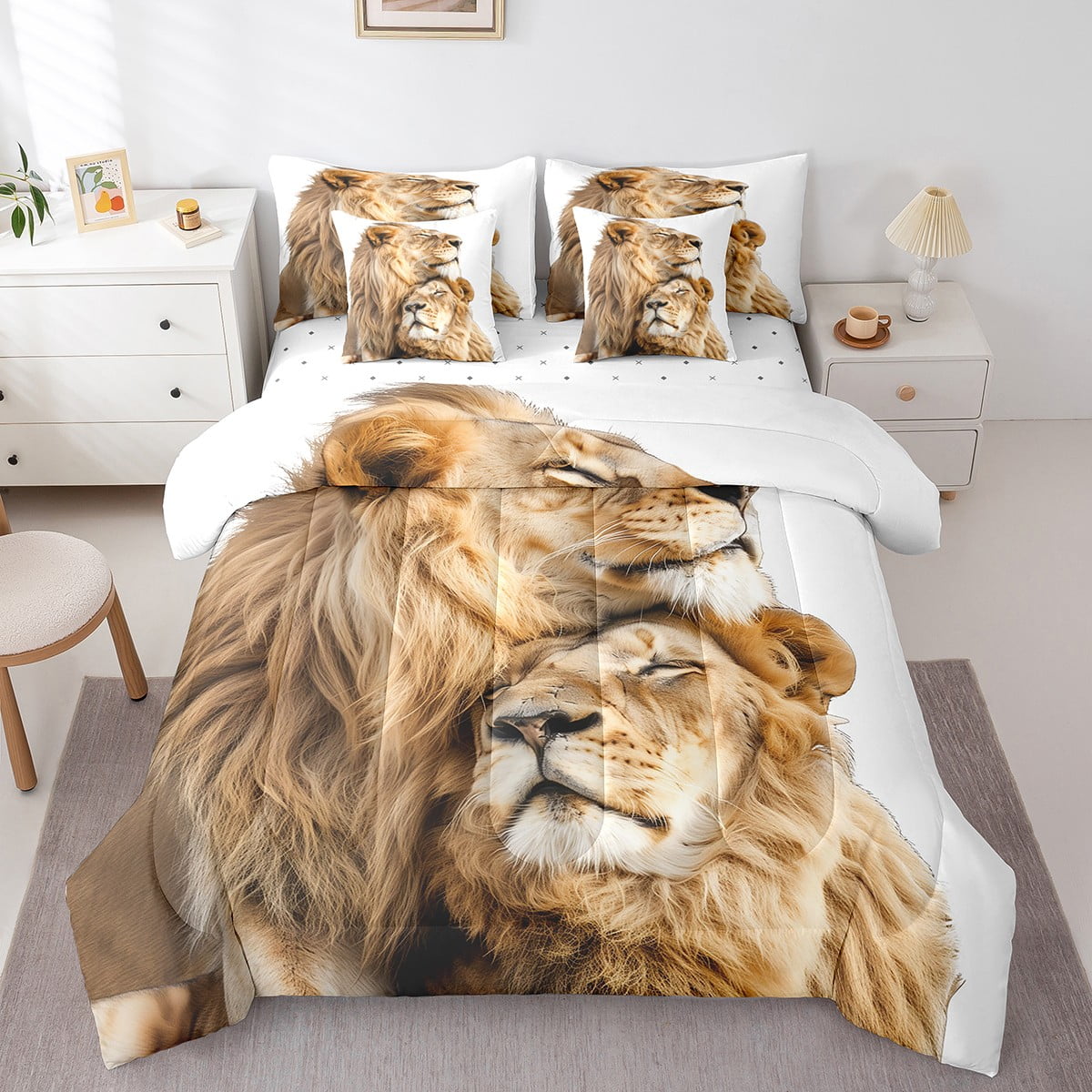 YST Kids Lion Bed In A Bag King Couple Lions 7 Piece Comforter Set With ...