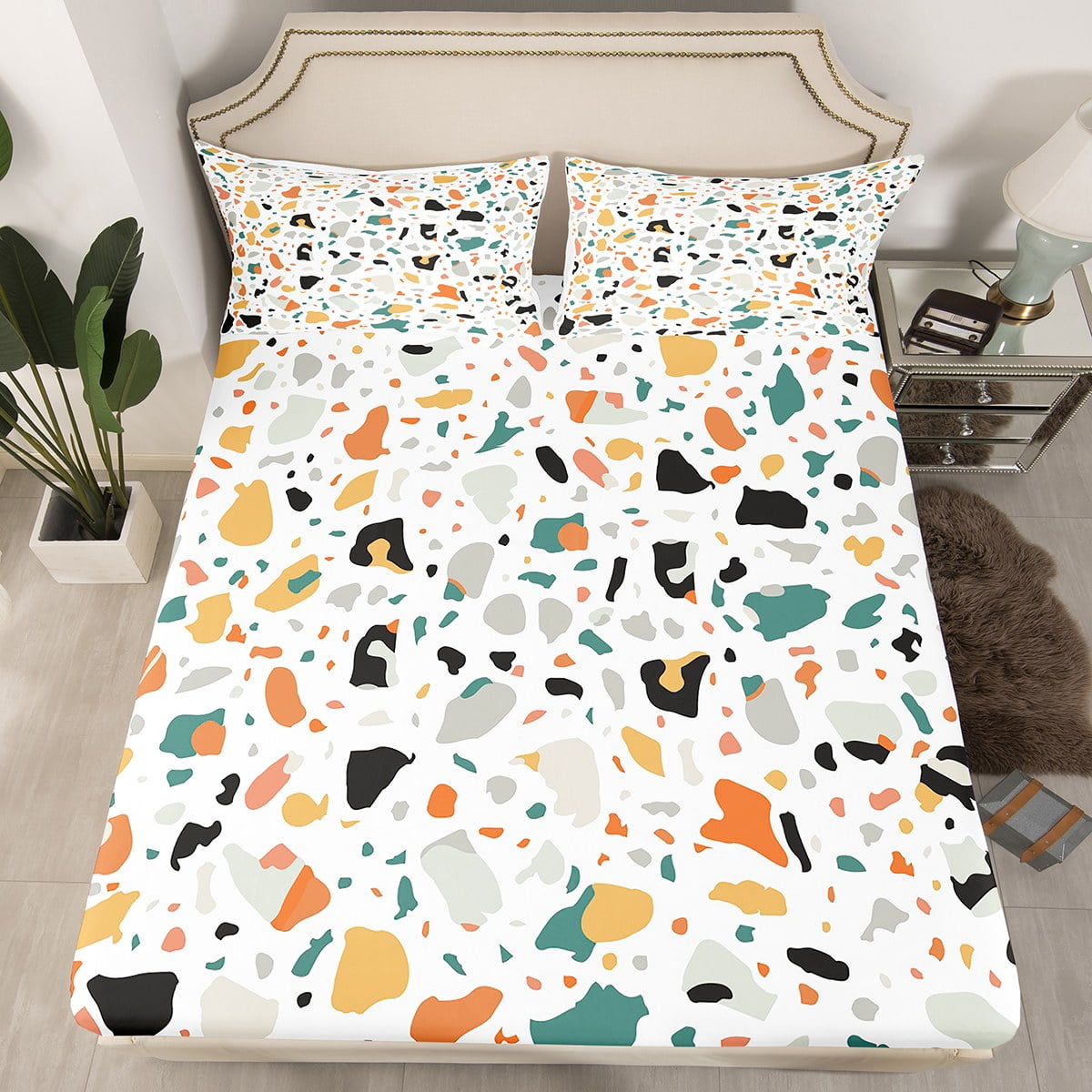 YST Kids Marble Full Fitted Sheet White Geometric Sheets, Grey Red ...