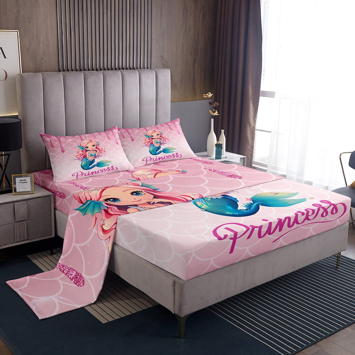 YST Kids Mermaid Princess Bedding Set Mermaid Scales Full Sheet Set For ...