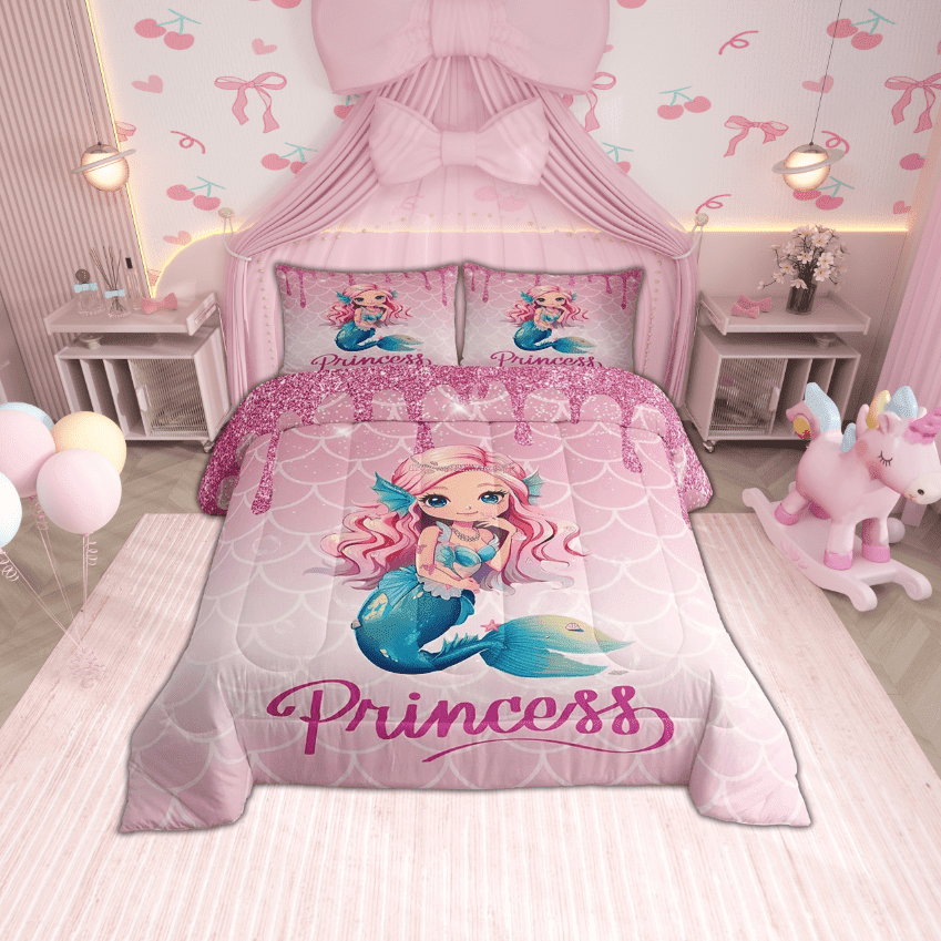 Erosebridal Mermaid Princess Bedding Set Mermaid Scales Queen Comforter ...