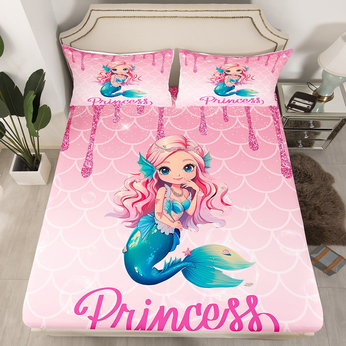 YST Kids Mermaid Princess Bedding Set Mermaid Scales Twin Bed Sheets ...