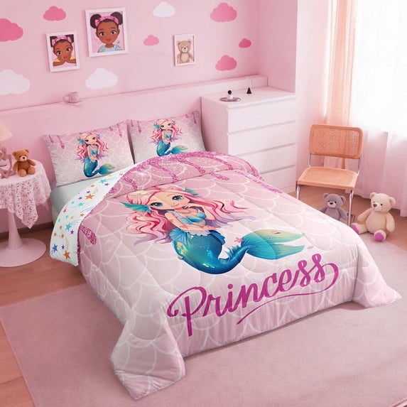 Erosebridal Mermaid Princess Bedding Set Mermaid Scales Twin Comforter ...