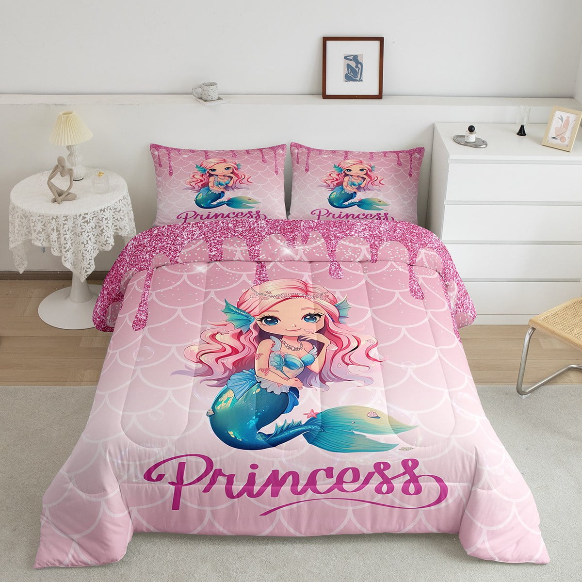 YST Kids Mermaid Princess Bedding Set Mermaid Scales Full Comforter Set ...