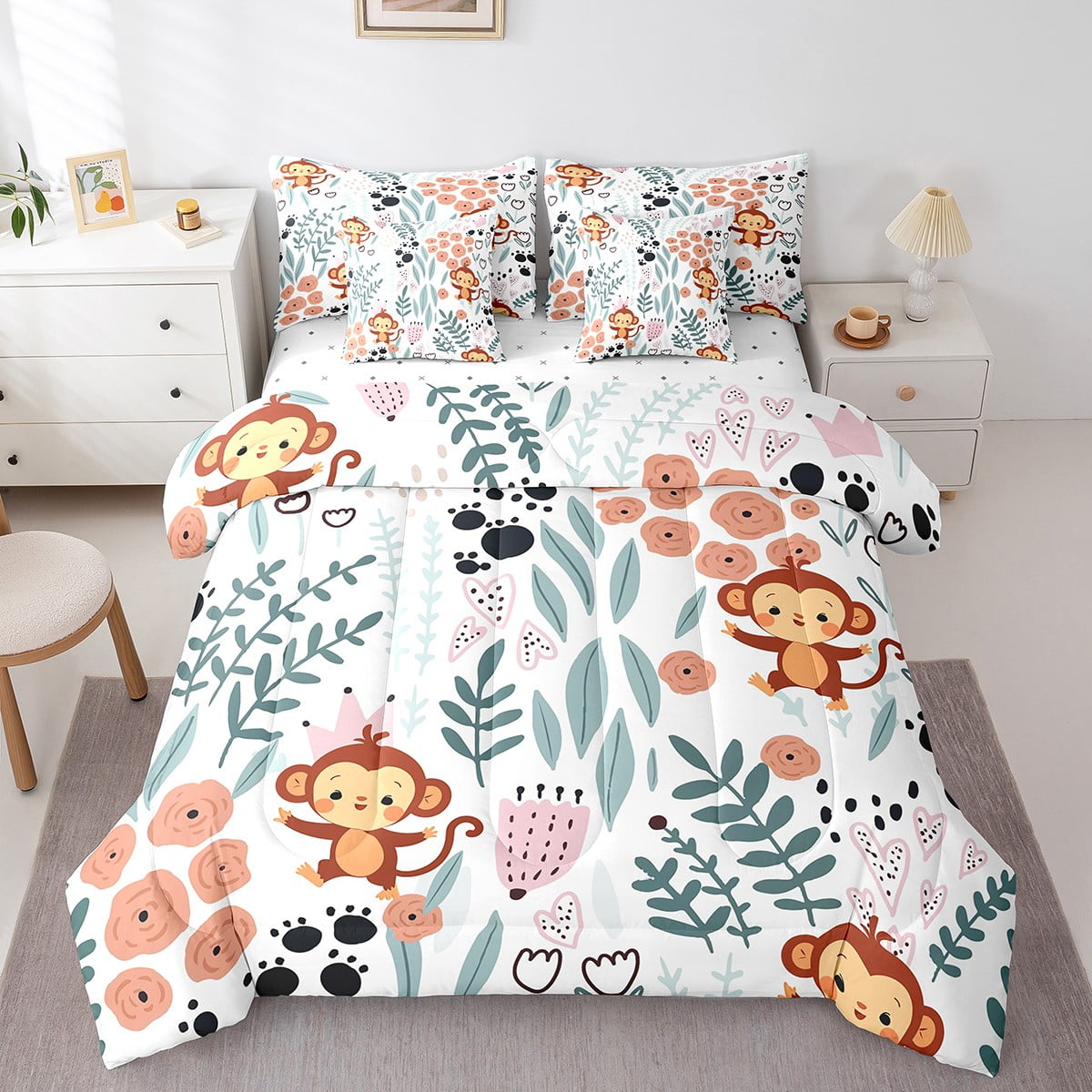 Monkey Comforter Set Queen 7 Piece Jungle Wild Animal Bed in a Bag ...