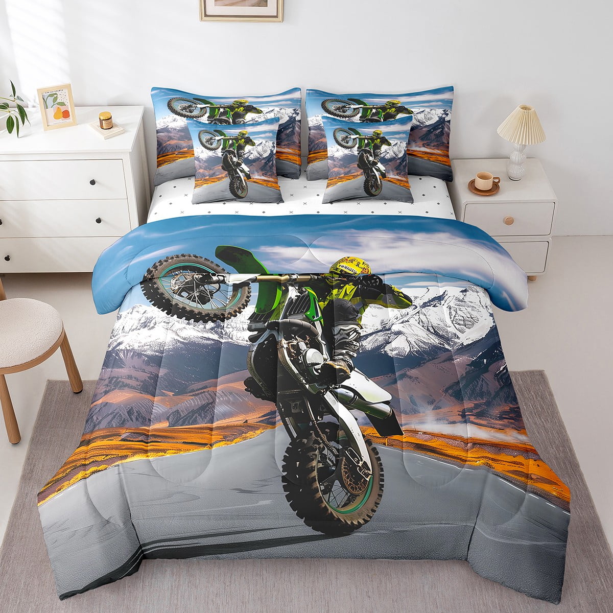 YST Kids Motocross 7 Piece Bedding Sets Motorcycle Comforter Bed in a ...