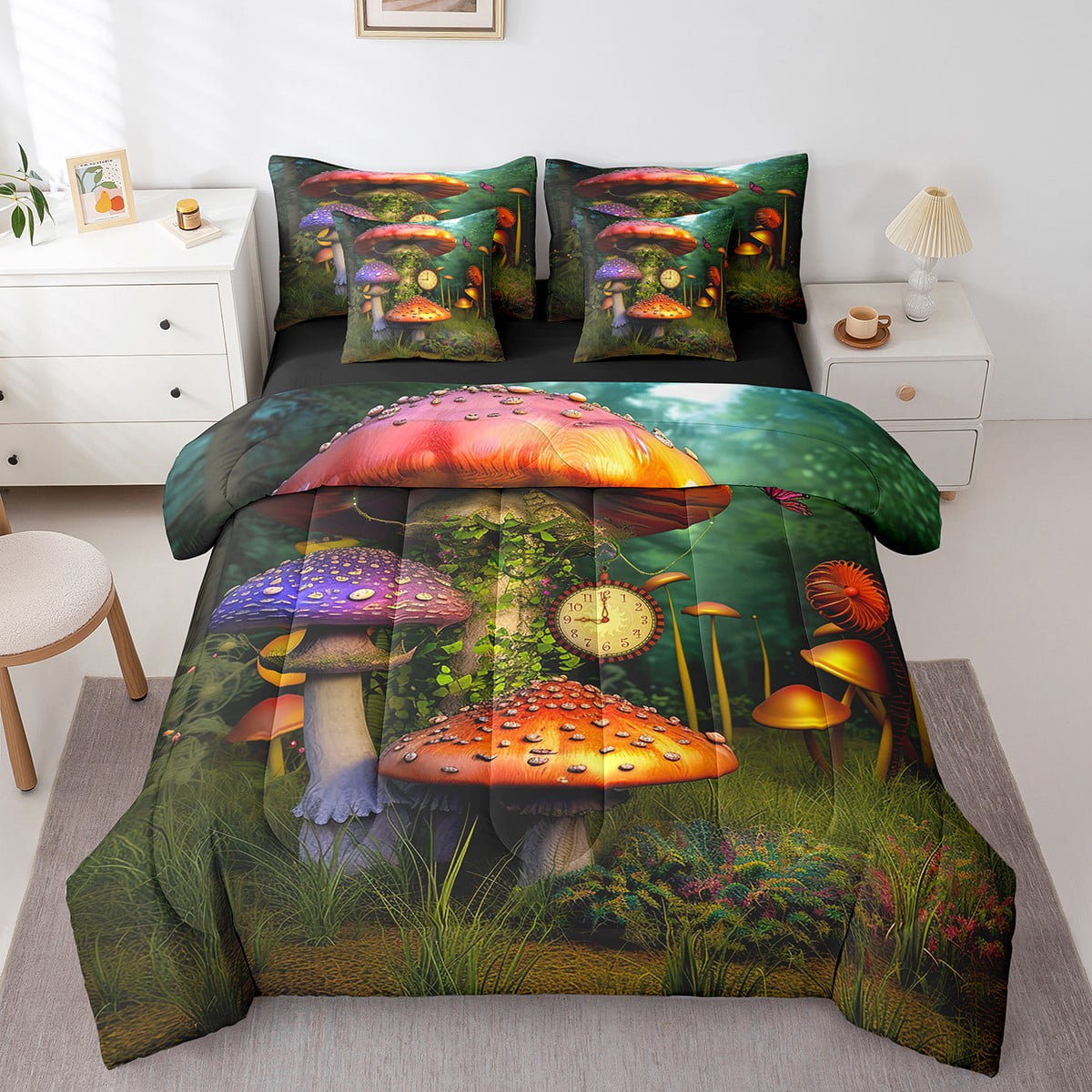 Erosebridal Mushroom Bed In A Bag King Woodland Botanical Comforter Set ...