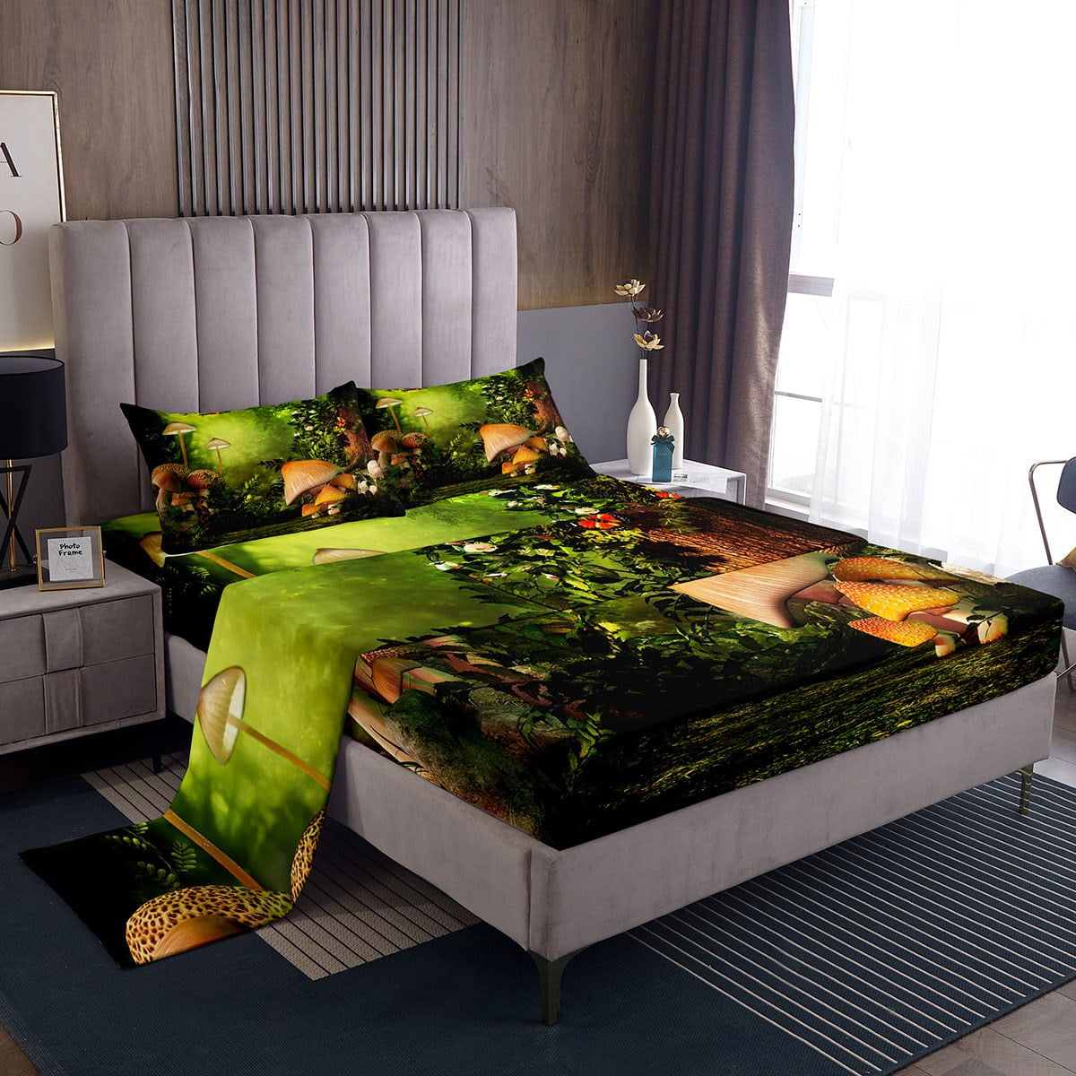 YST Kids Mushroom Bed Sheets Set King,Magical forest Wonderland Sheet ...