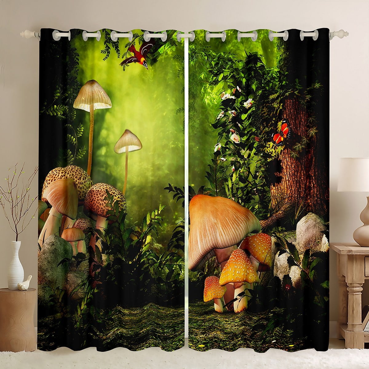 Erosebridal Mushroom Curtains & Drapes,Magical forest Wonderland Blackout Curtains Enchanted ...