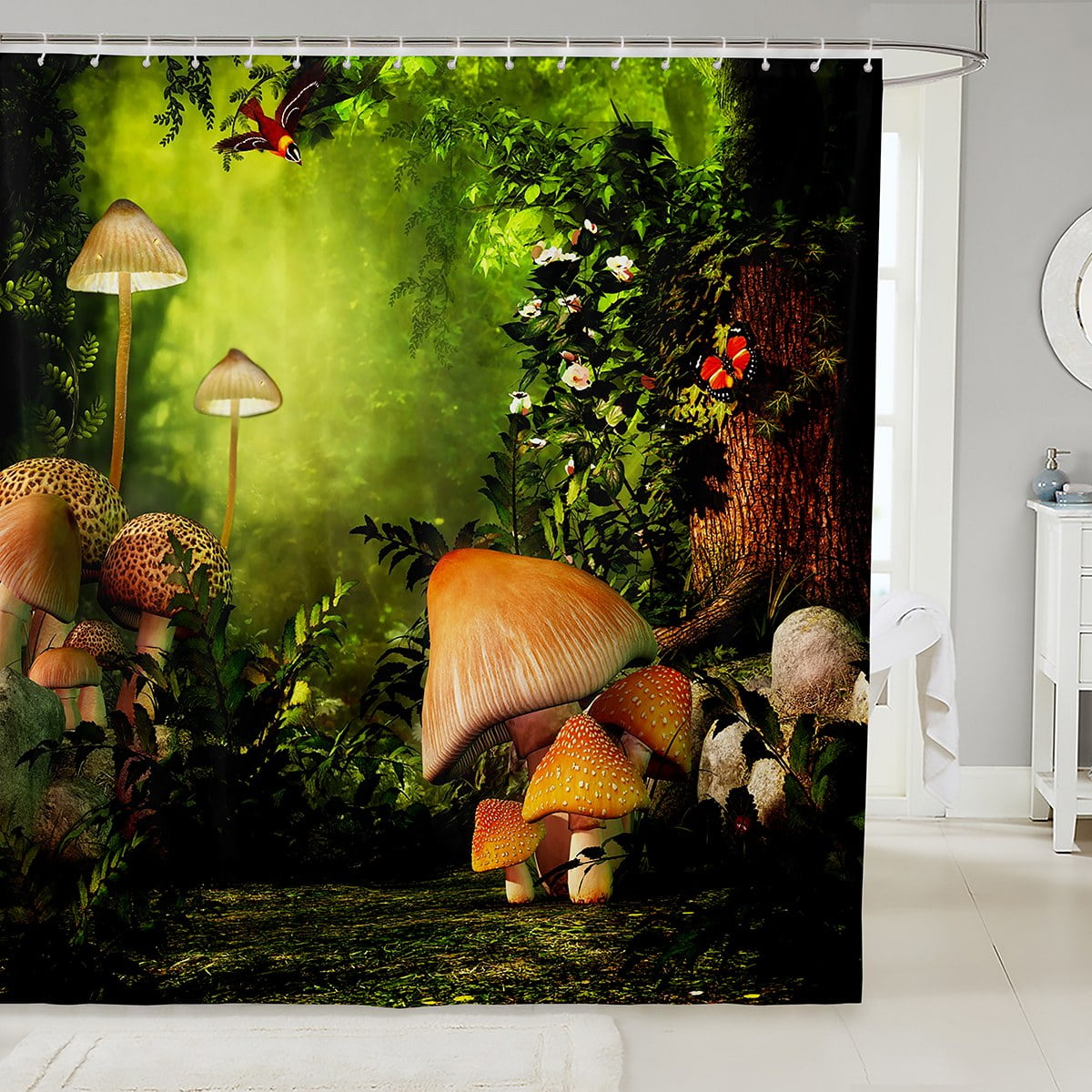 Mushroom Fabric Shower Curtain,Magical forest Wonderland Shower Curtain ...