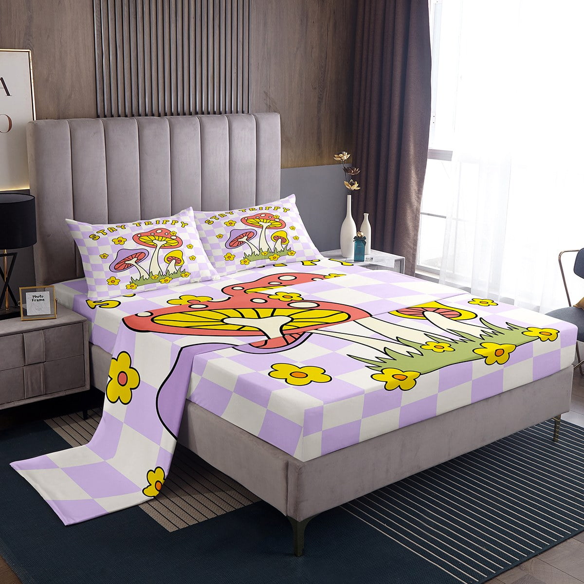 Erosebridal Mushroom Queen Sheets Yellow Flower Floral Bed Set, Purple ...