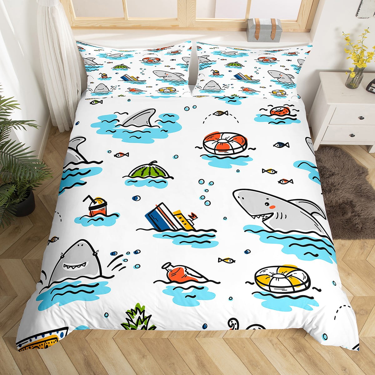 YST Kids Ocean Animal Bed Set Cute Shark Duvet Cover for Boys Girls ...