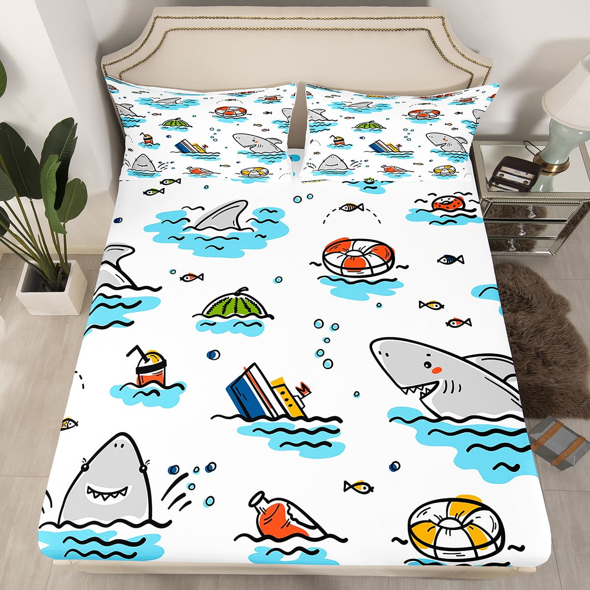 YST Kids Ocean Animal Bed Sheets Cute Shark Fitted Sheet Twin Size for ...
