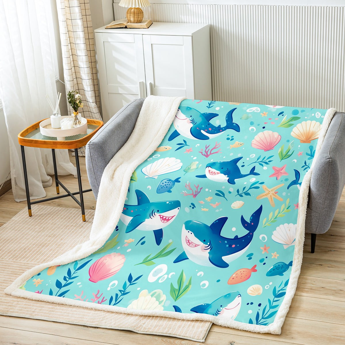 YST Kids Ocean Shark Fleece Blanket Toddler Cartoon Shark Blanket,Blue ...