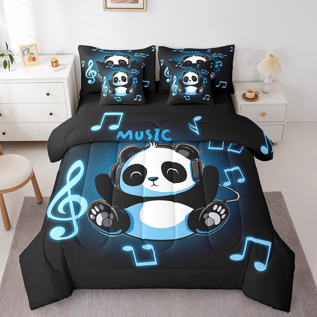 YST Kids Panda Bed In A Bag Full Cute Black White Music Giant Panda ...
