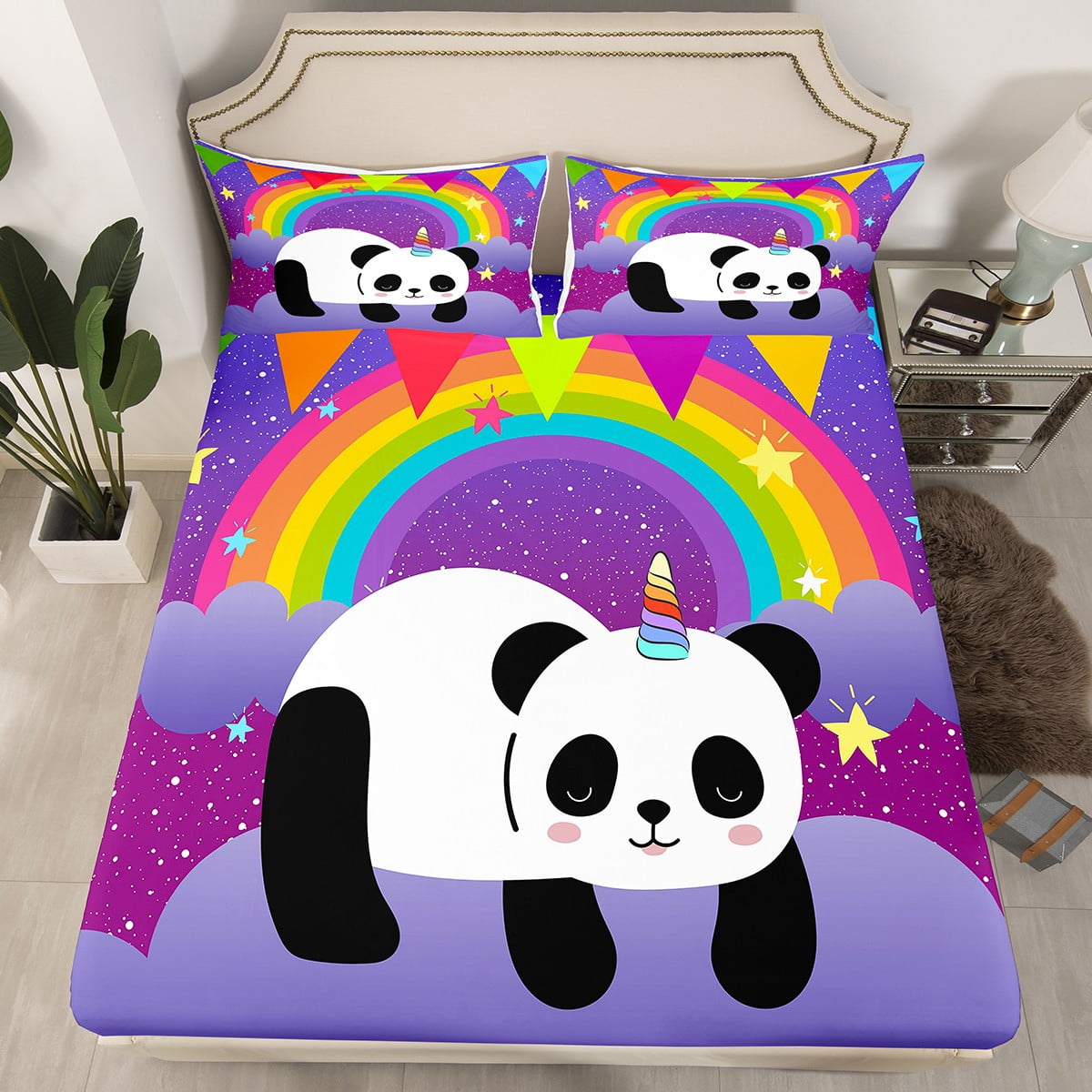 Erosebridal Panda Bedding Set with 2 Pillow Shams Queen Fitted Sheet ...