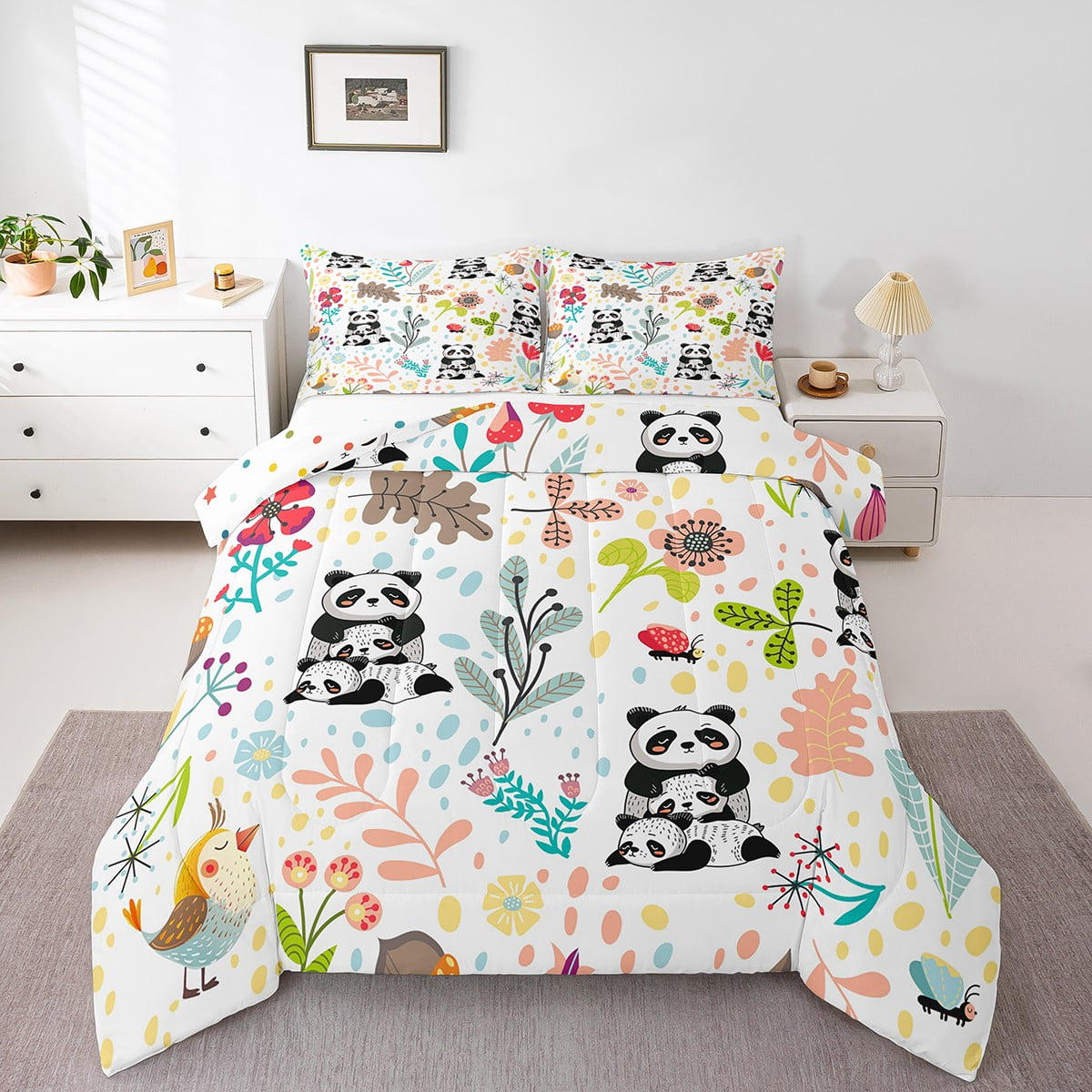 YST Kids Panda Comforter Set Cute Woodland Botanical Flowers Twin ...