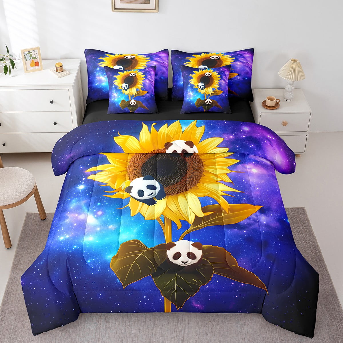 Panda Queen Comforter Set With Sheets Cute Cartoon Panda Bed In A Bag 7 ...