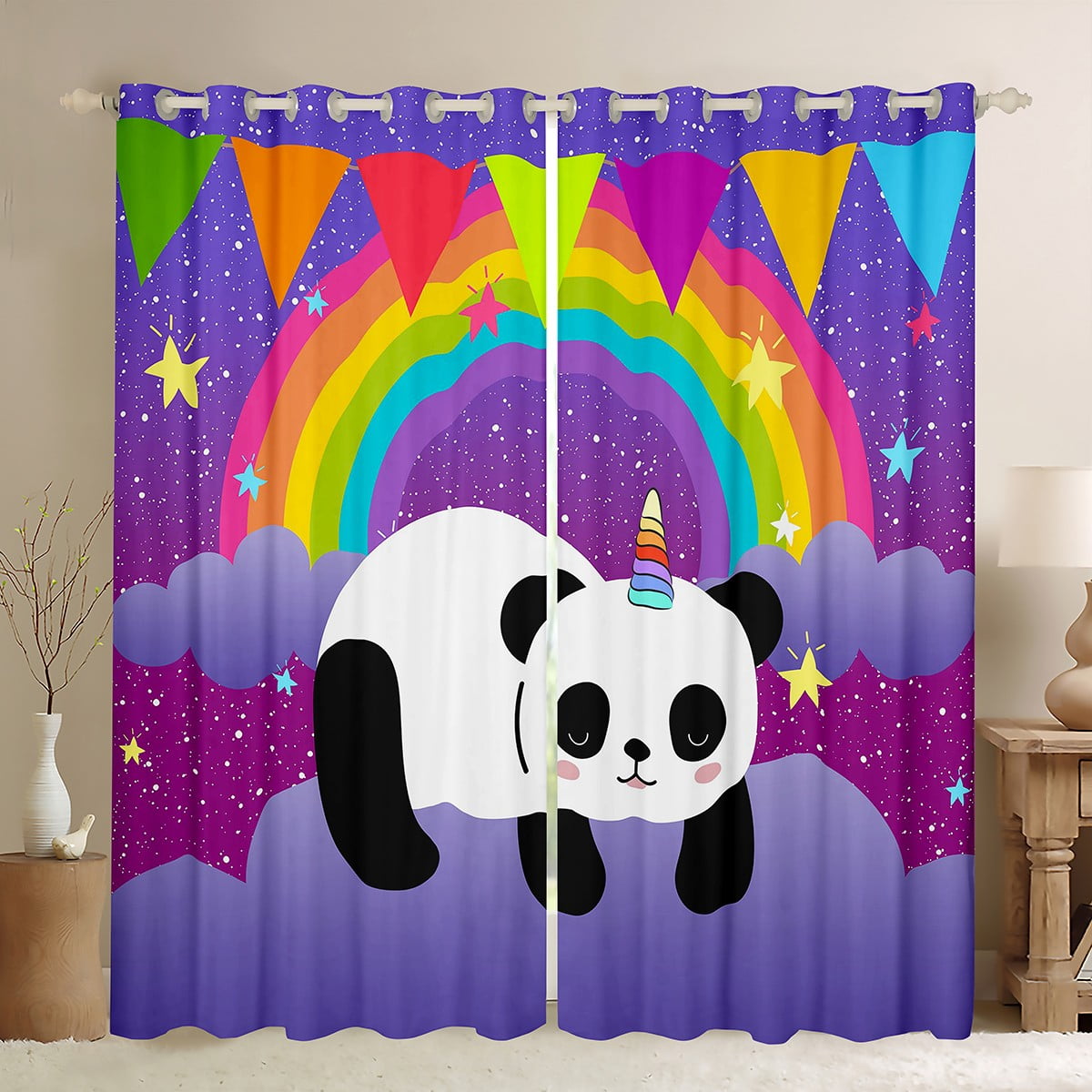 Erosebridal Panda Window Curtains 42x84 inch Blackout Curtains Cartoon ...