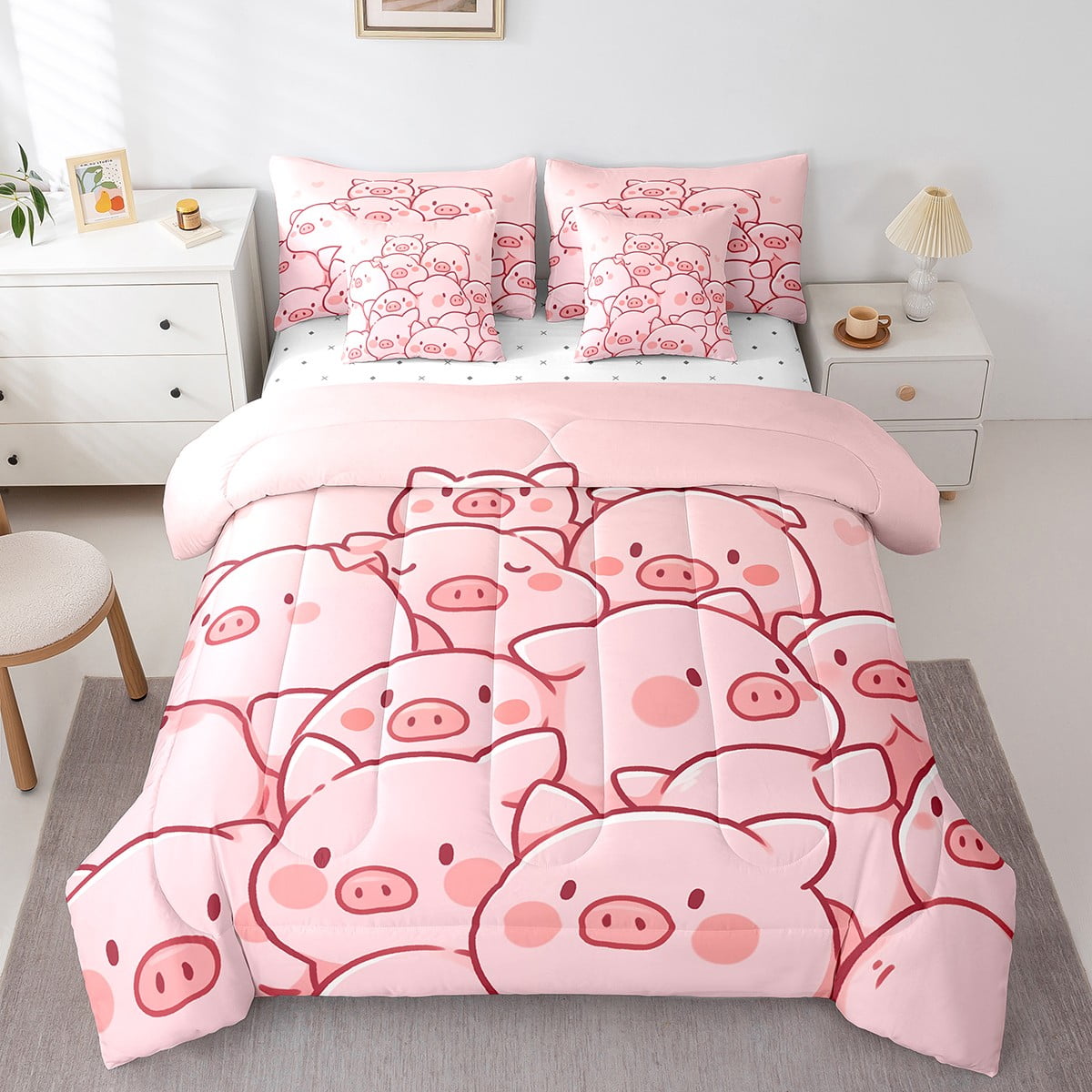 Erosebridal Pig Bedding Twin Size 7pcs Lovely Cartoon Piggy Comforter ...
