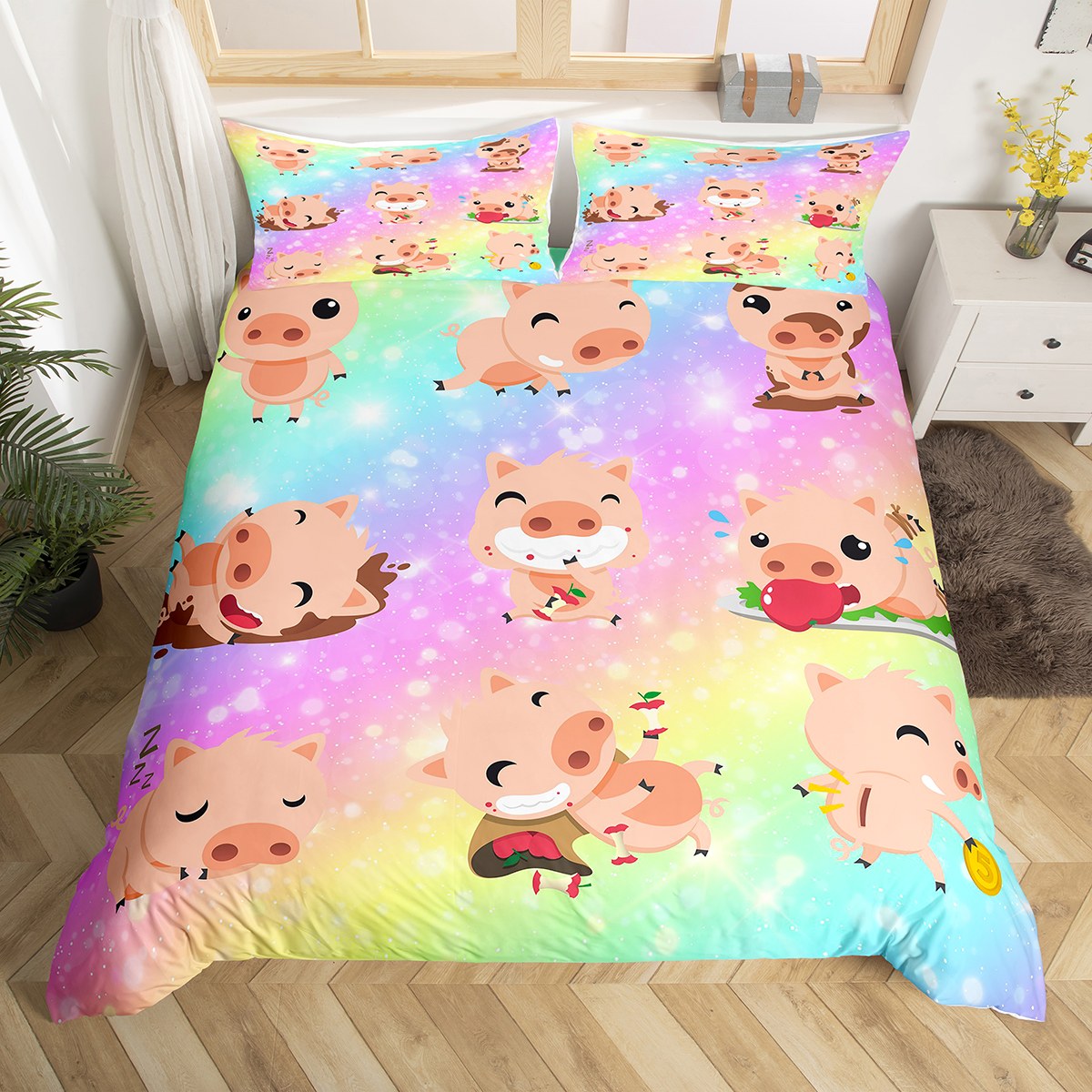 YST Kids Pig Comforter Cover Rainbow Bed Sets for Toddler Bed Girl ...