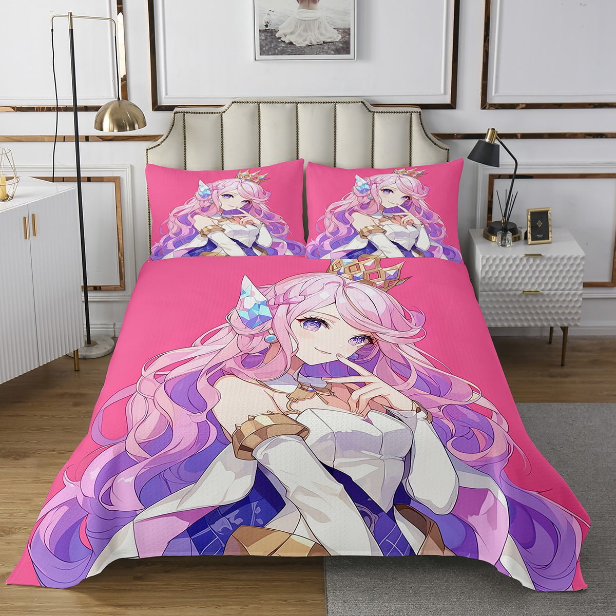 YST Kids Pink Princess Quilt Set Anime Girl Bedspread Set Japanese ...