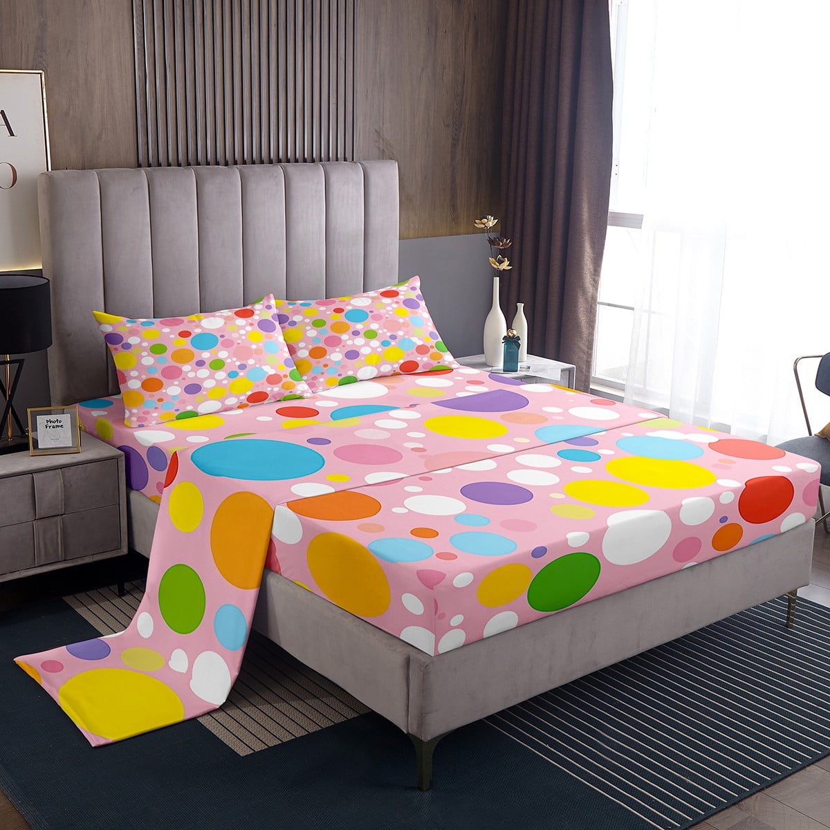 YST Kids Polka Dots Bed Sheets Set Cute Circle Print Sheet Set Twin ...