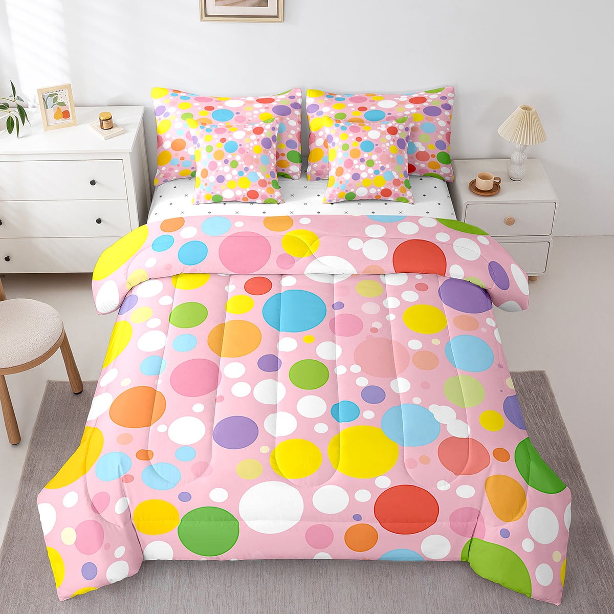 Polka Dots Sheet Set with Comforter 7 Piece Twin Cute Circle Print ...