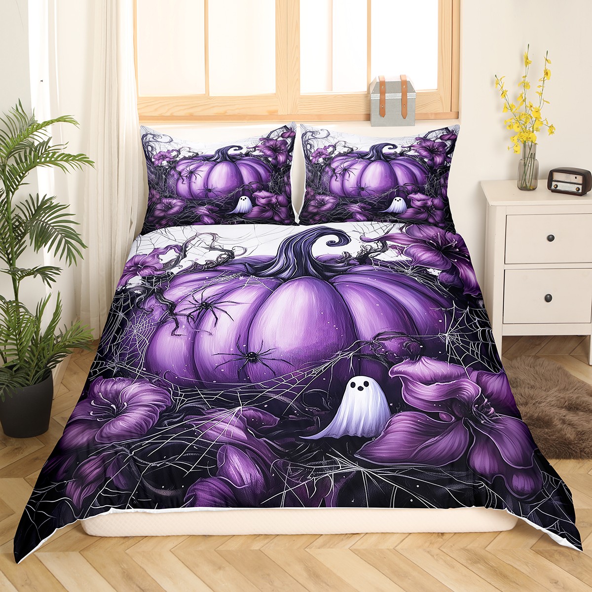 Purple Pumpkin Comforter King Size Halloween Spooky Ghost Bedding Set ...