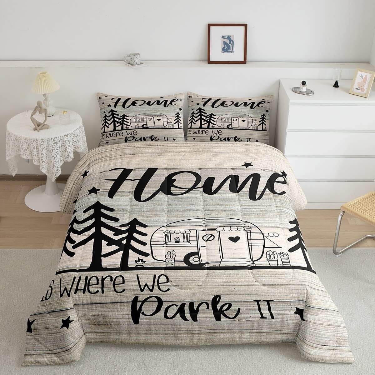 RV Happy Camping Bedding Comforters Twin Size,Home is Where We Park It ...