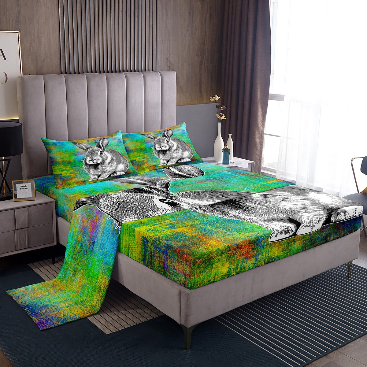 YST Kids Rabbit Bed Sheets Set Queen, Cute Bunny Sheets Lovely Pet ...