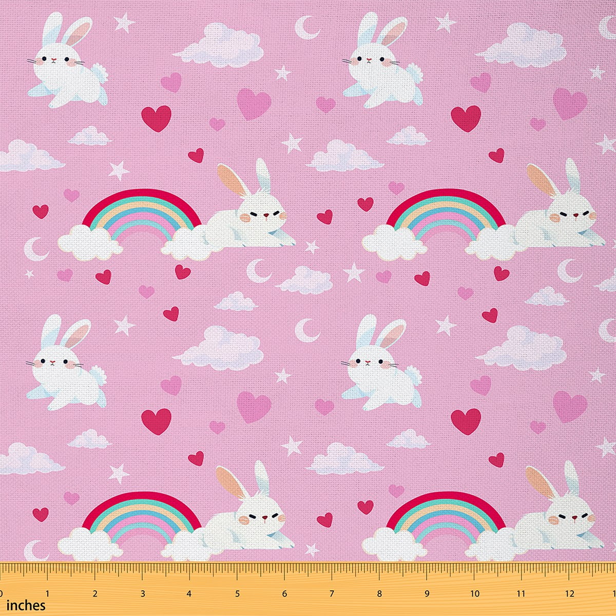 YST Kids Rabbit Fabric by The Yard,Pink Rainbow Bunny Upholstery Fabric ...