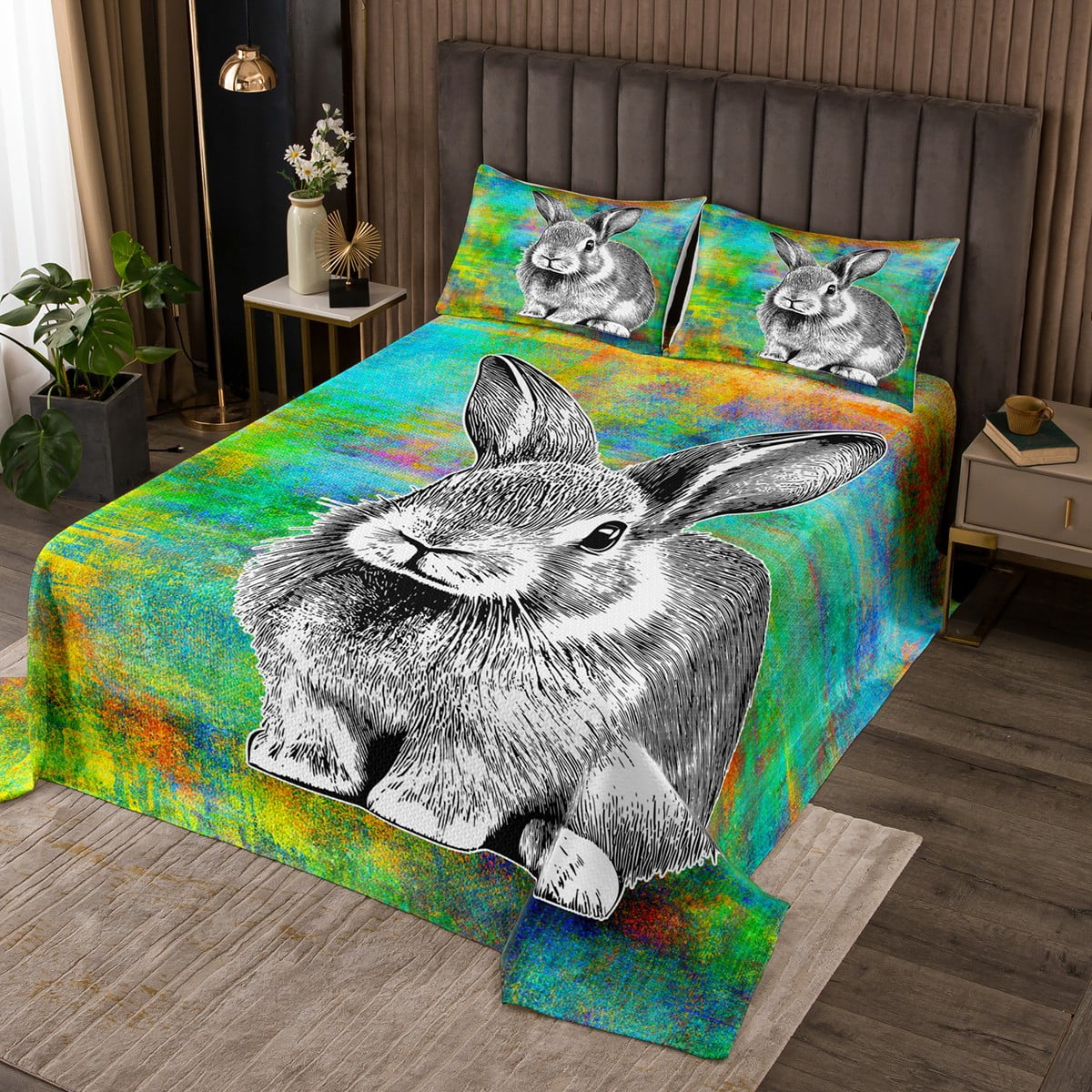 Erosebridal Rabbit Quilt Set Queen Size, Cute Bunny Bedspread Set ...