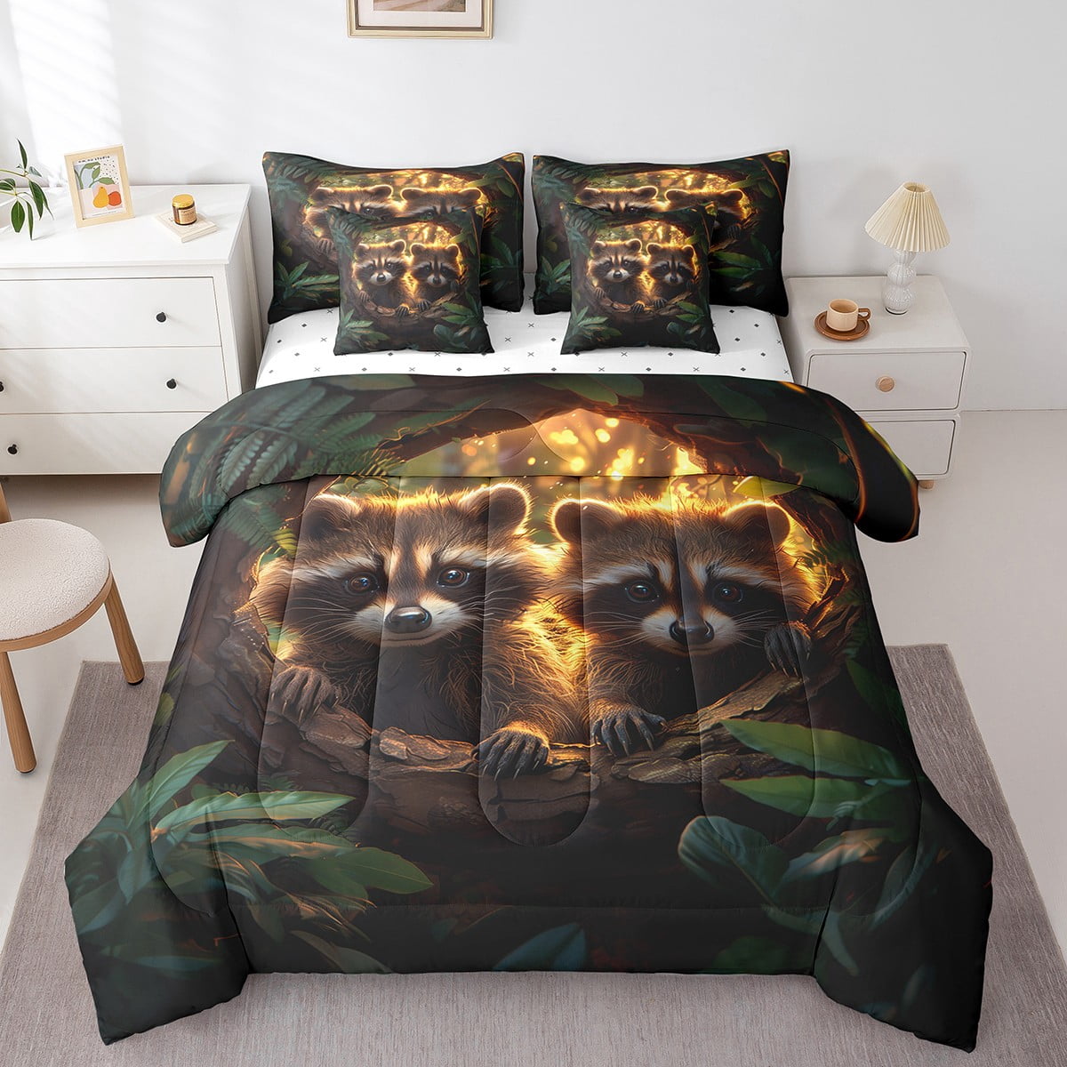 YST Kids Raccoon Comforter Set Cute Wild Animals Bed In A Bag Jungle ...